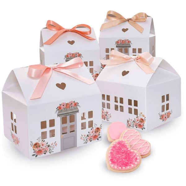 Classic Small House Cookie Boxes with Luxurious Neutral Ribbons (20 ...